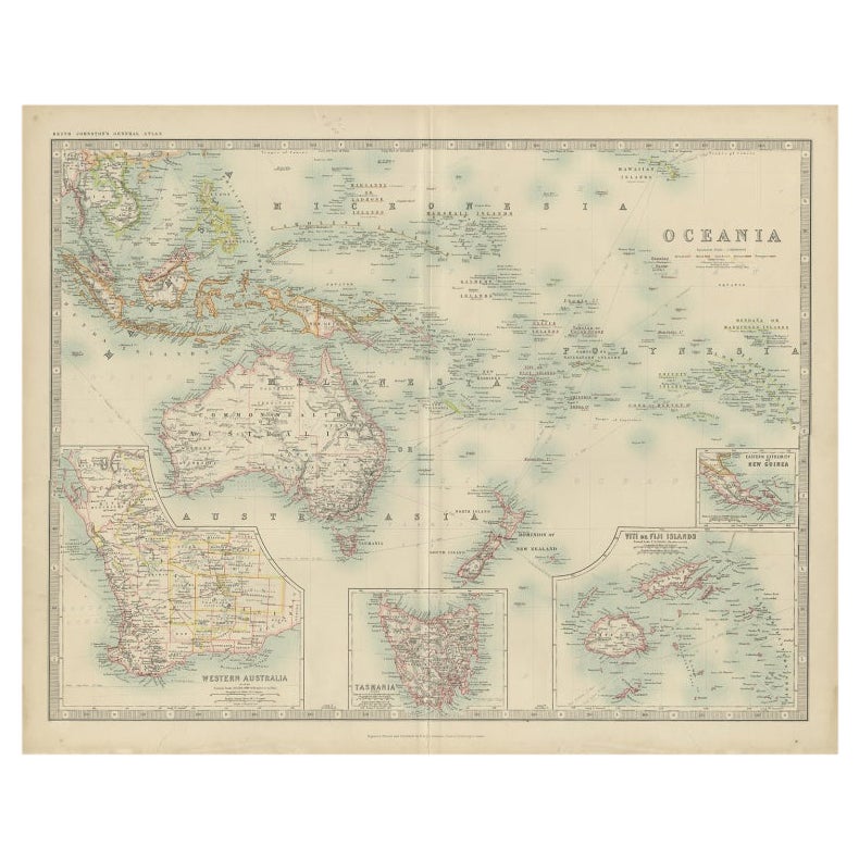 Antique Map of Oceania by Johnston, c.1865 at 1stDibs