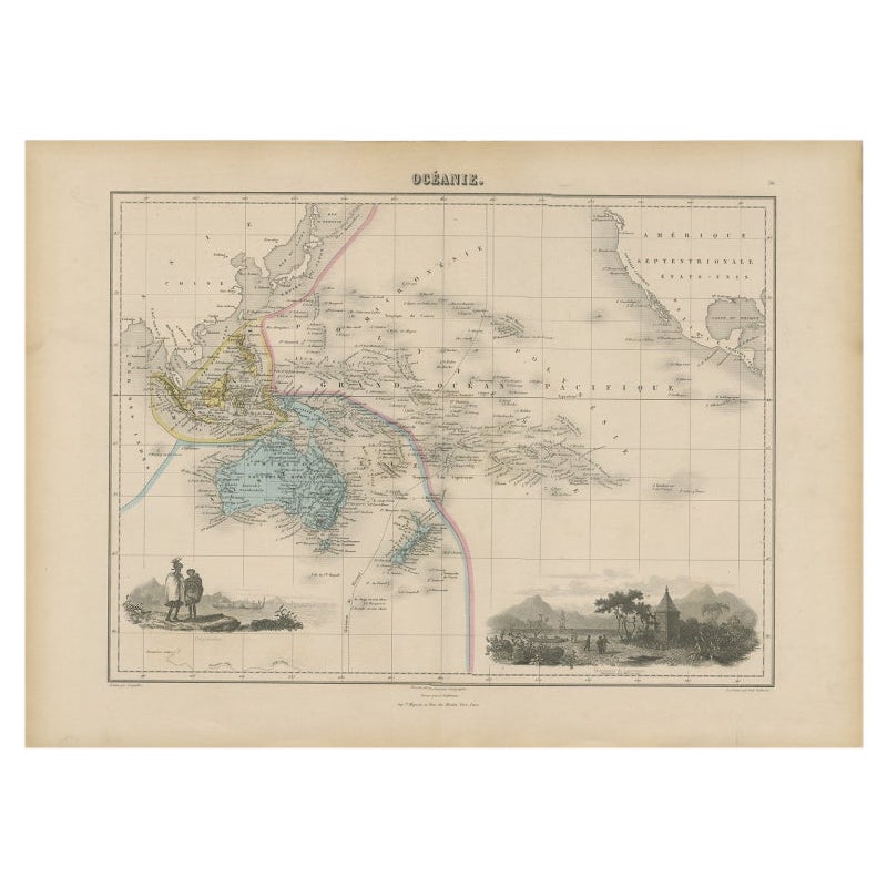 Old Map of the Oceans Around Australia, Indonesia and New Zealand, 1880 ...