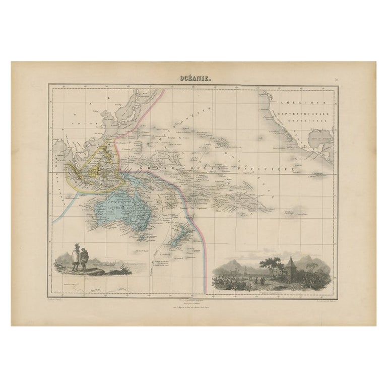 Old Map of the Oceans Around Australia, Indonesia and New Zealand, 1880 ...
