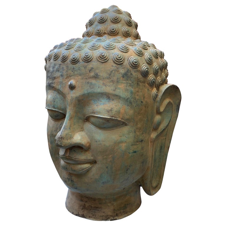 Large Bronze Asian Buddah Head at 1stDibs