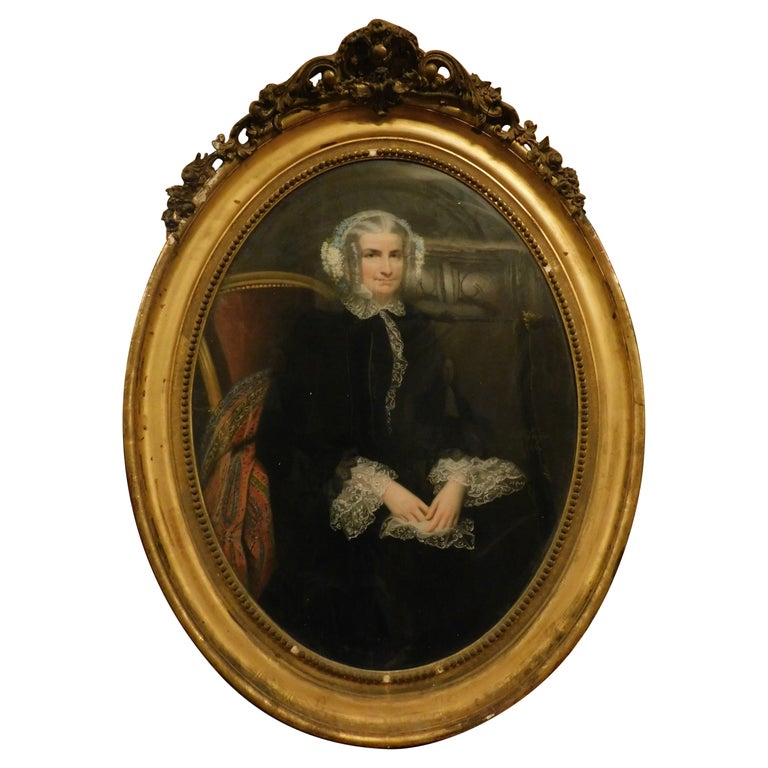 Antique Portrait with Gilt Frame, Dated 1851, Italy For Sale at 1stDibs