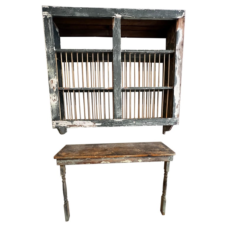 Antique French Country Plate Rack / Cupboard with Base Table, Rustic ...