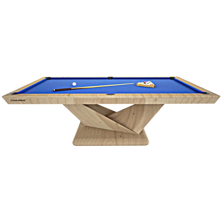 Slate Pool Tables Modern Striking V-legs Design Solid Oak, Blue Felt ...
