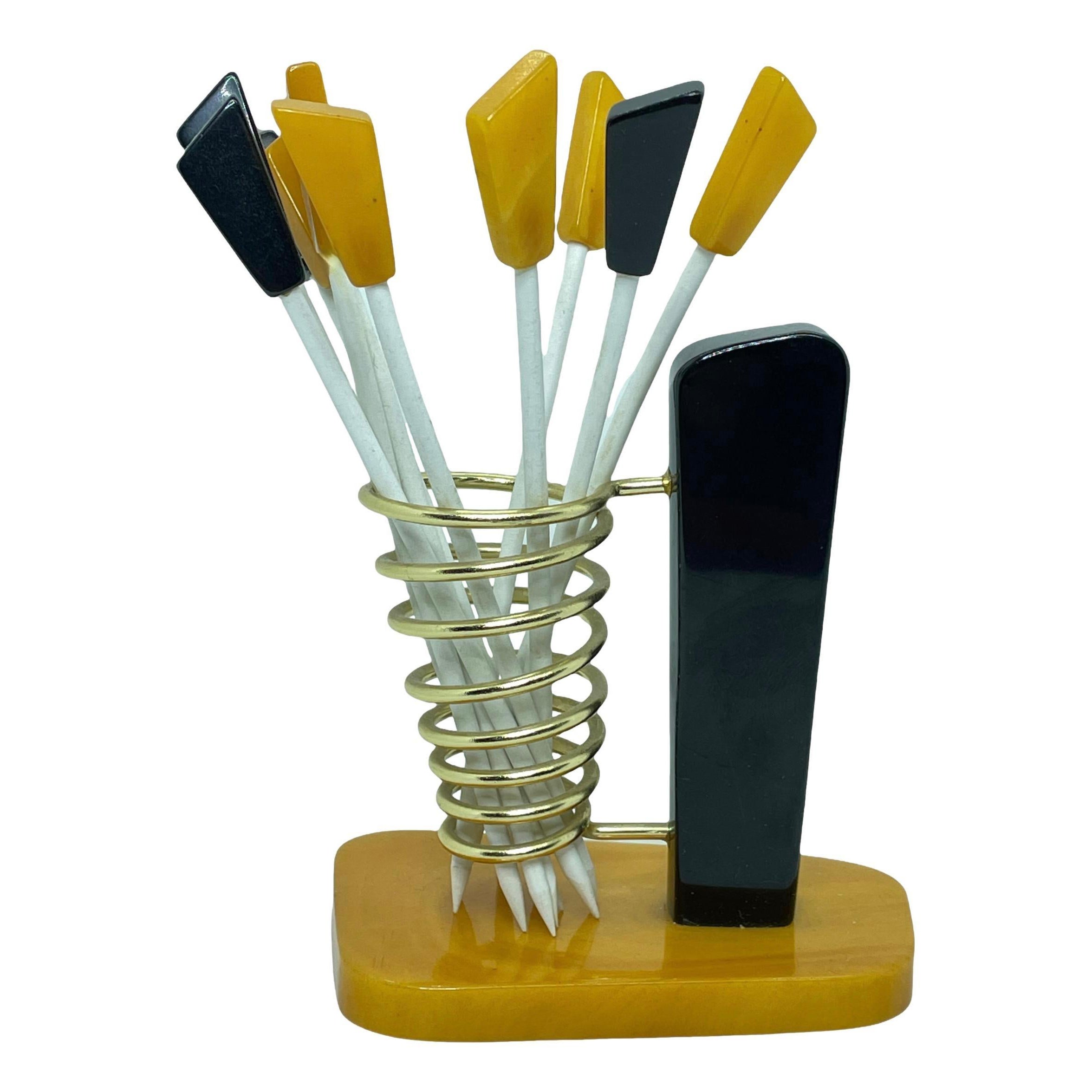 Mid-Century Gilt and Enamel Cocktail Pick Set at 1stDibs