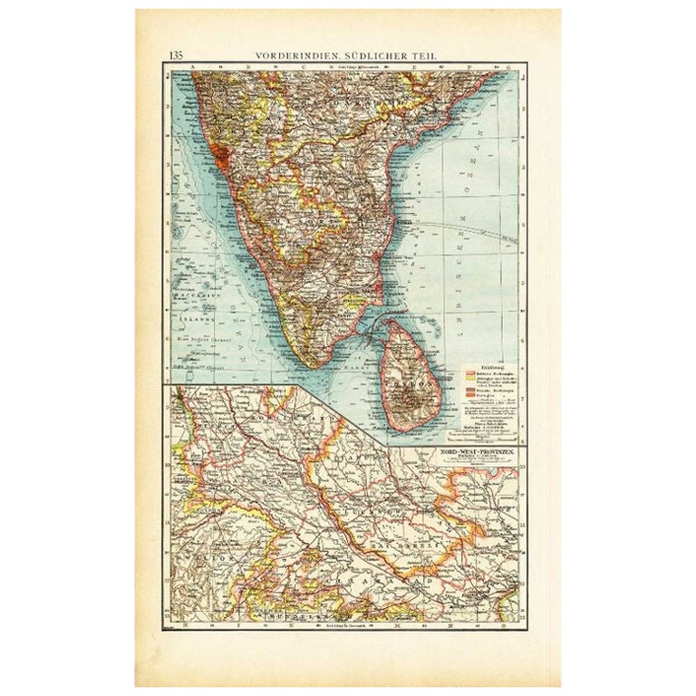 Antique Map of Southern India by Andree, 1904 For Sale at 1stDibs