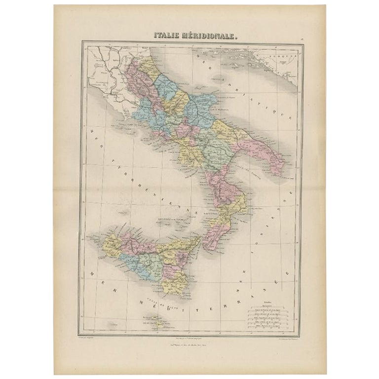Antique Map of Southern Italy by Migeon, 1880 For Sale at 1stDibs