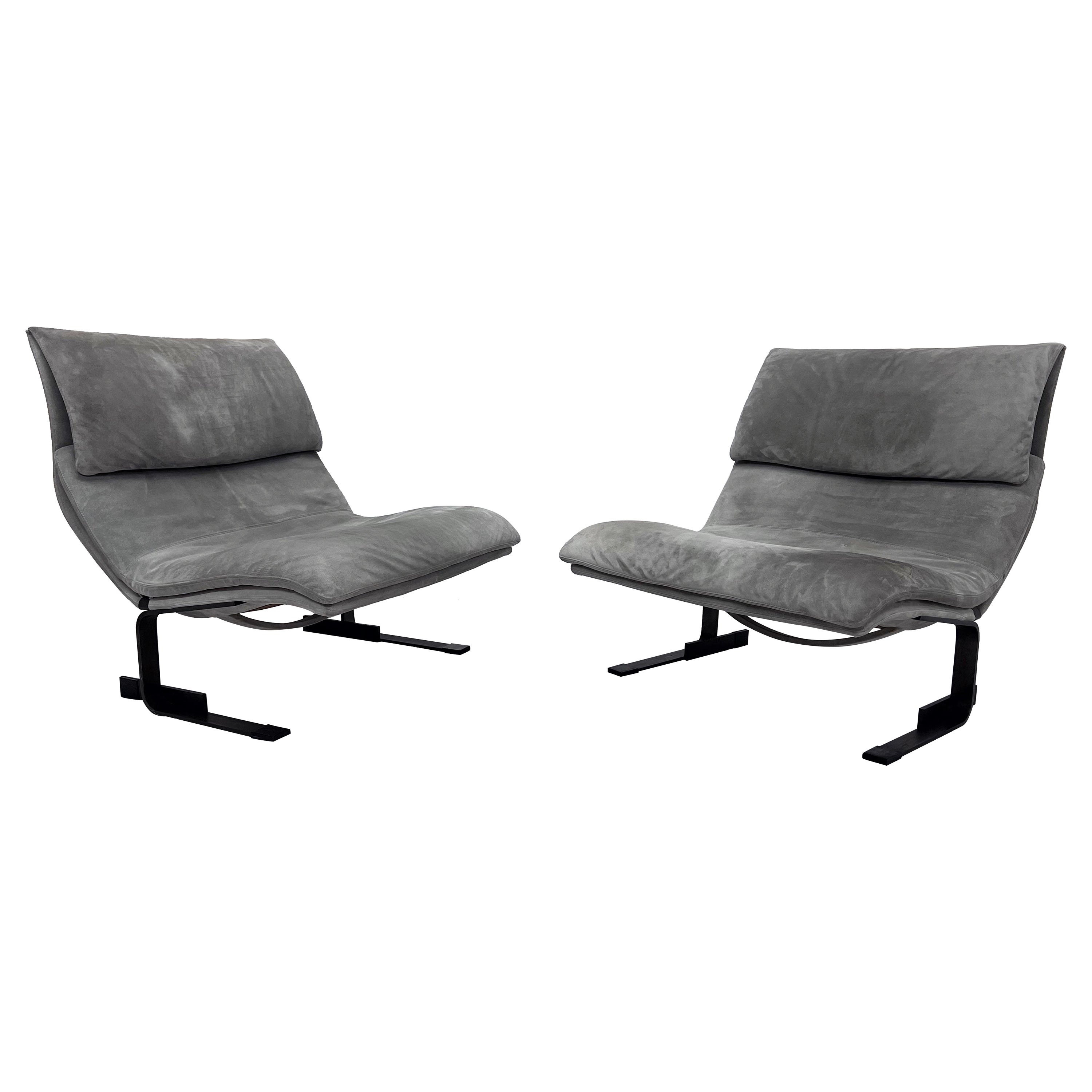 Pair of Leather Saporiti 'Onda' Wave Lounge Chairs at 1stDibs