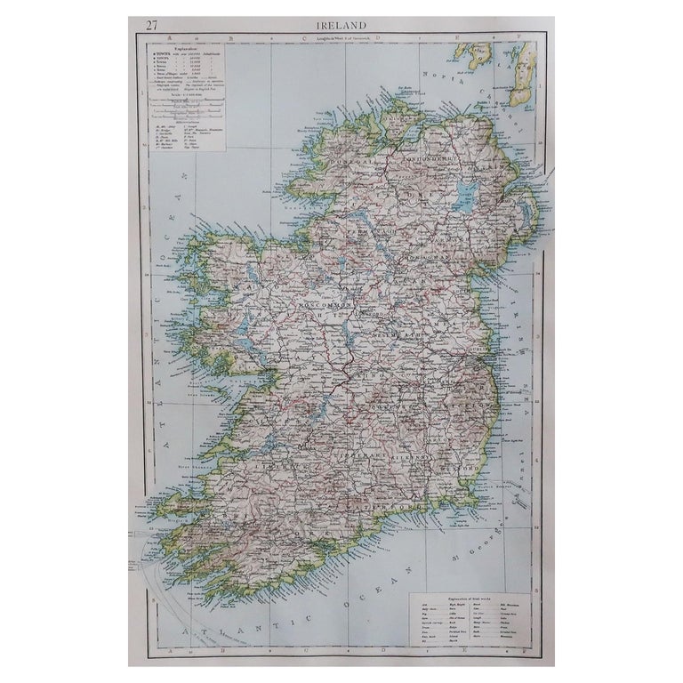 Original Antique Map of Ireland, Bartholomew. C.1900 For Sale at 1stDibs