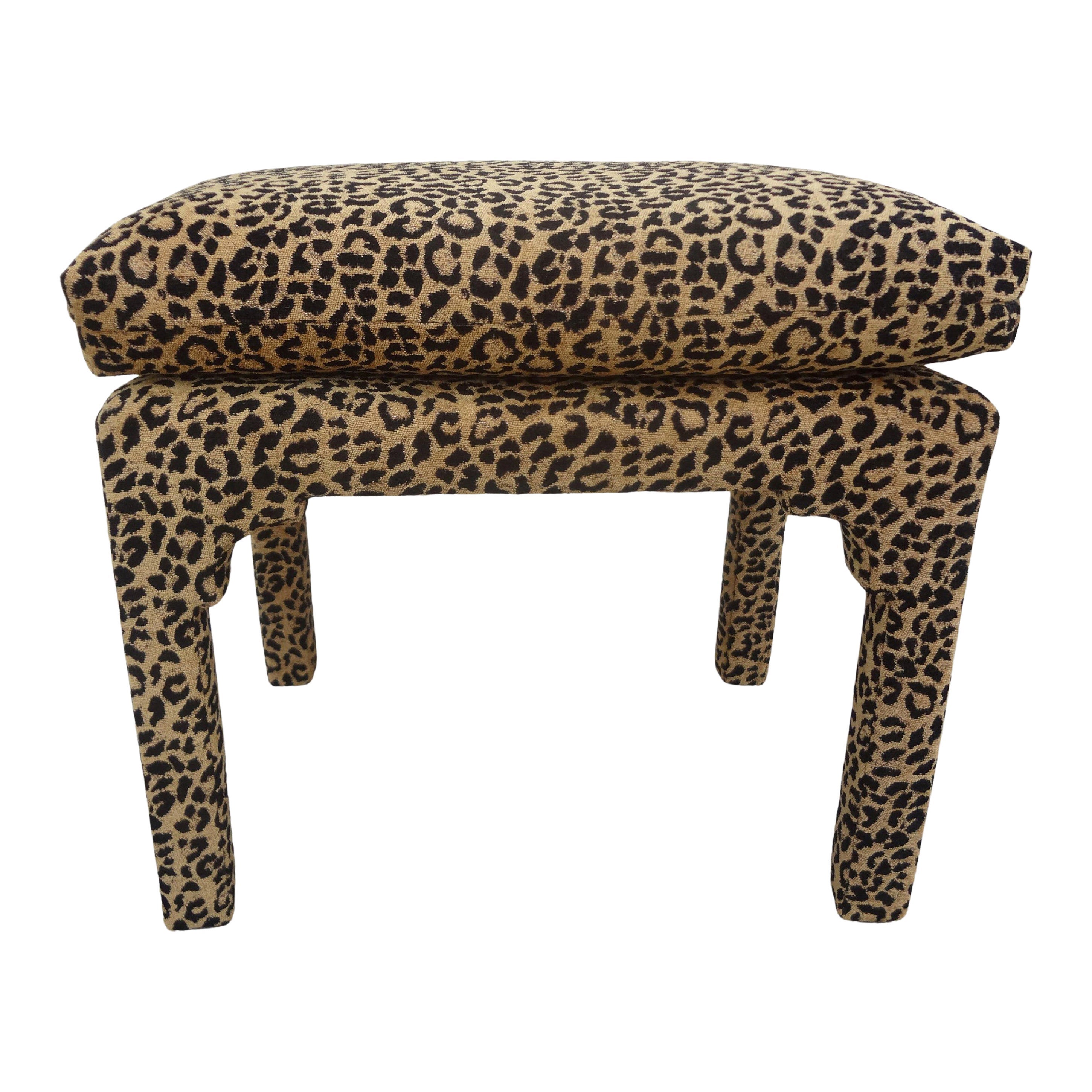 Pair of Colby Cube Ottoman Stools Leopard Cheetah Print Fabric by ...