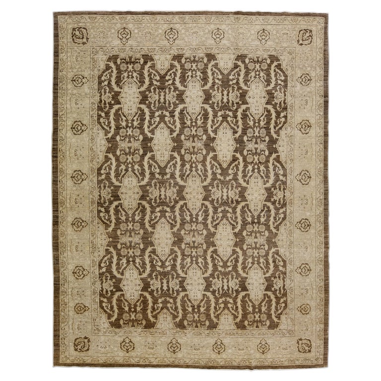 Antique Peshawar Handmade Allover Designed Brown Wool Rug For Sale at ...