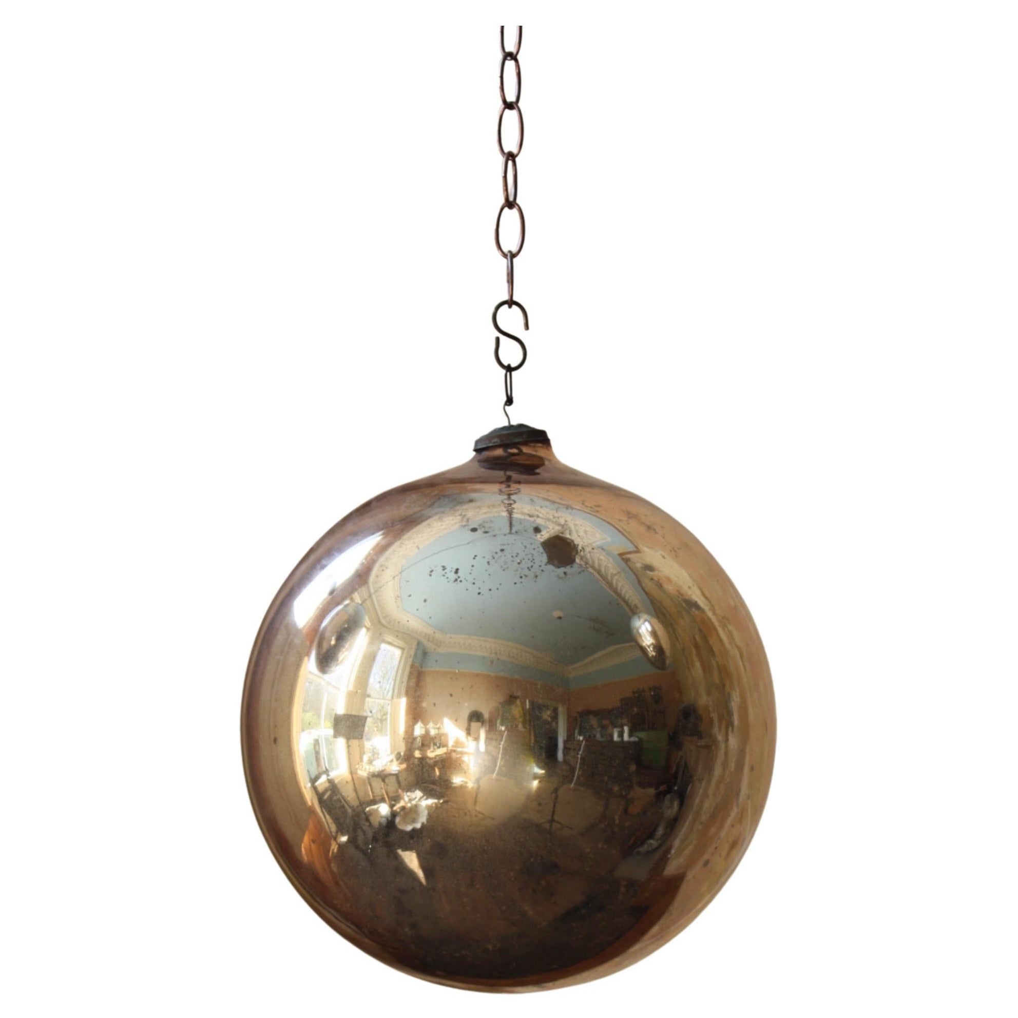 Early 20th Century Large Foxed Mirror Witches Hanging Ball Curio at 1stDibs