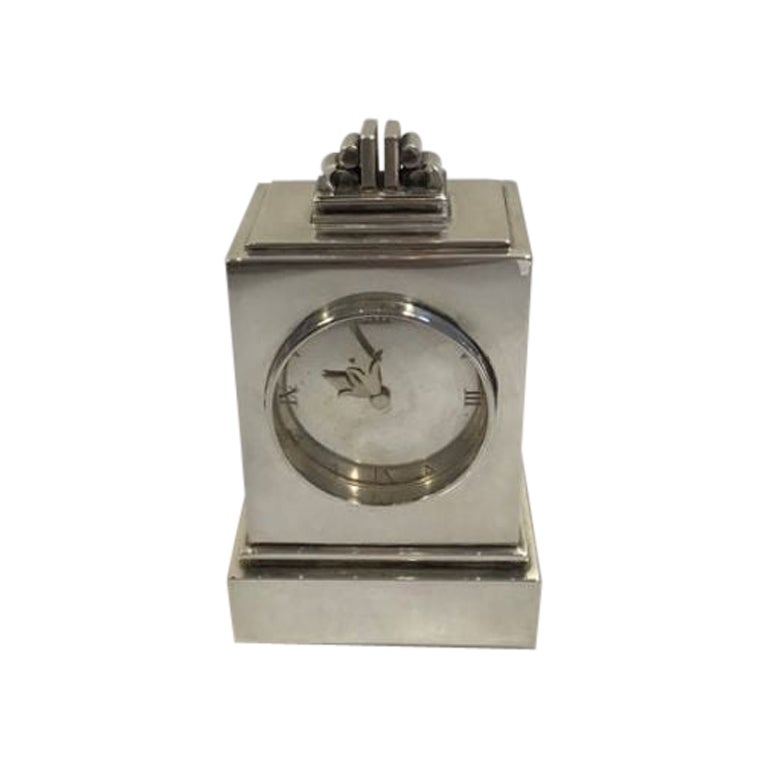 Georg Jensen Sterling Silver Acorn Table Clock For Sale at 1stDibs