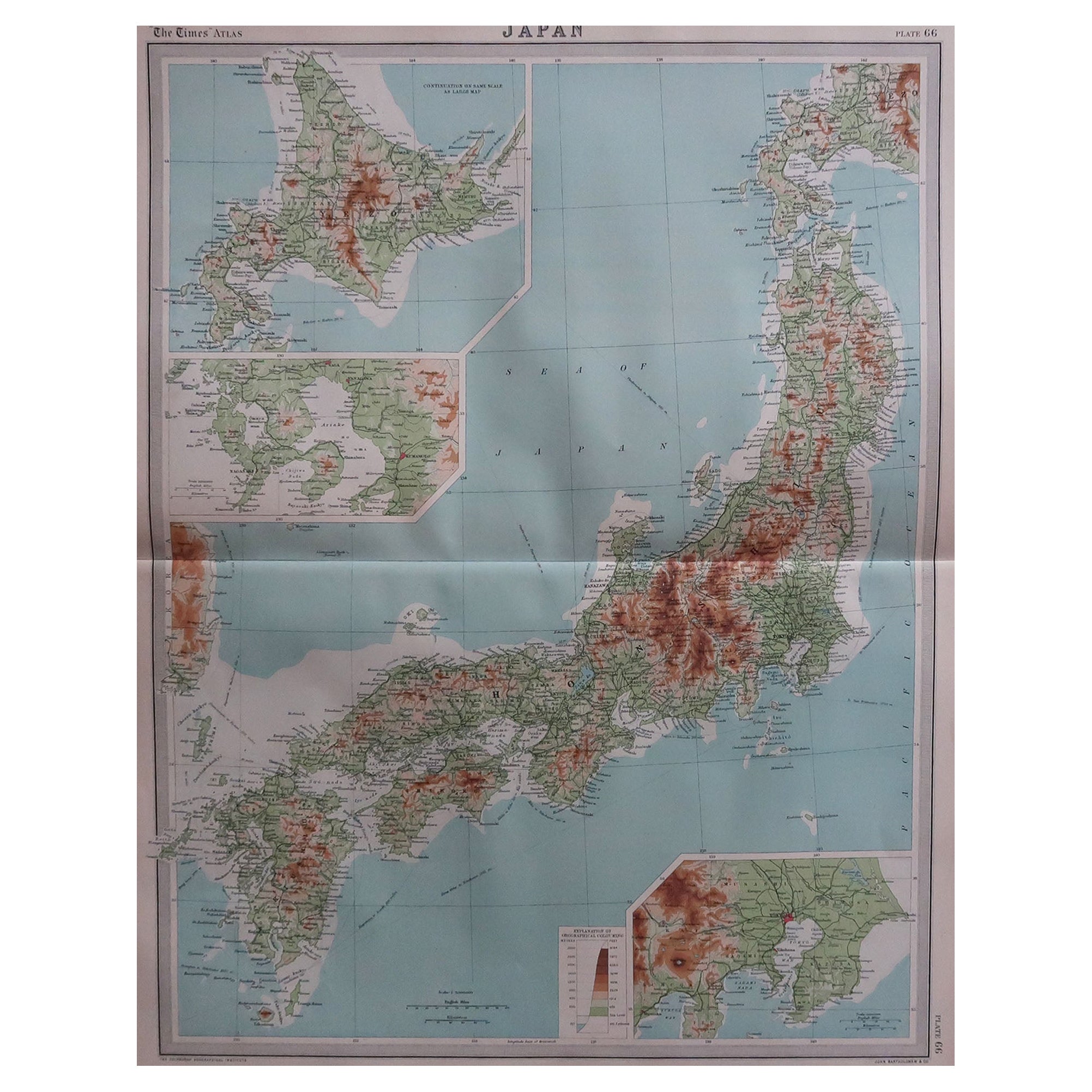 Large Original Vintage Map of Japan, circa 1920 For Sale at 1stDibs