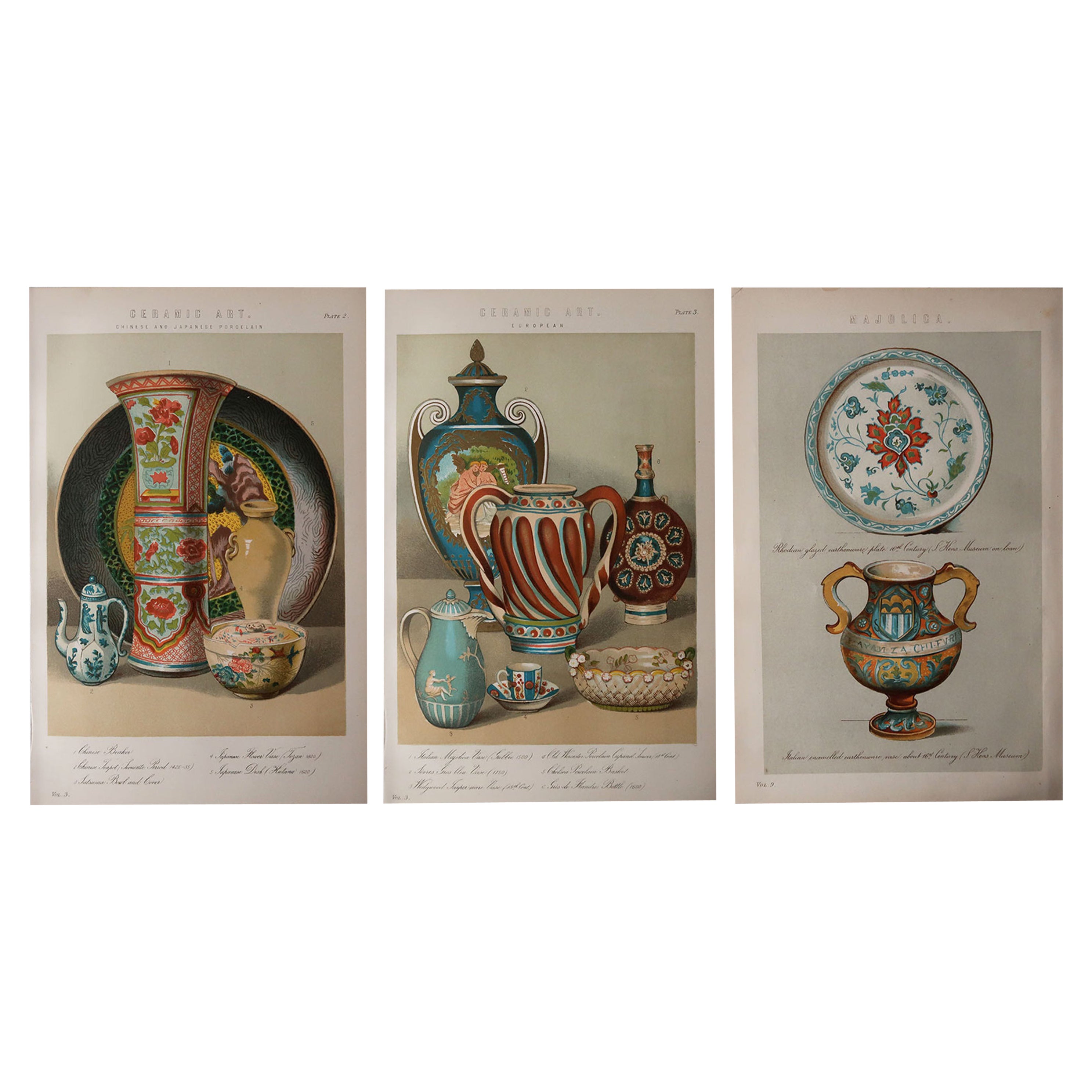 Set of 3 Original Antique Prints of Ceramics, circa 1850 at 1stDibs