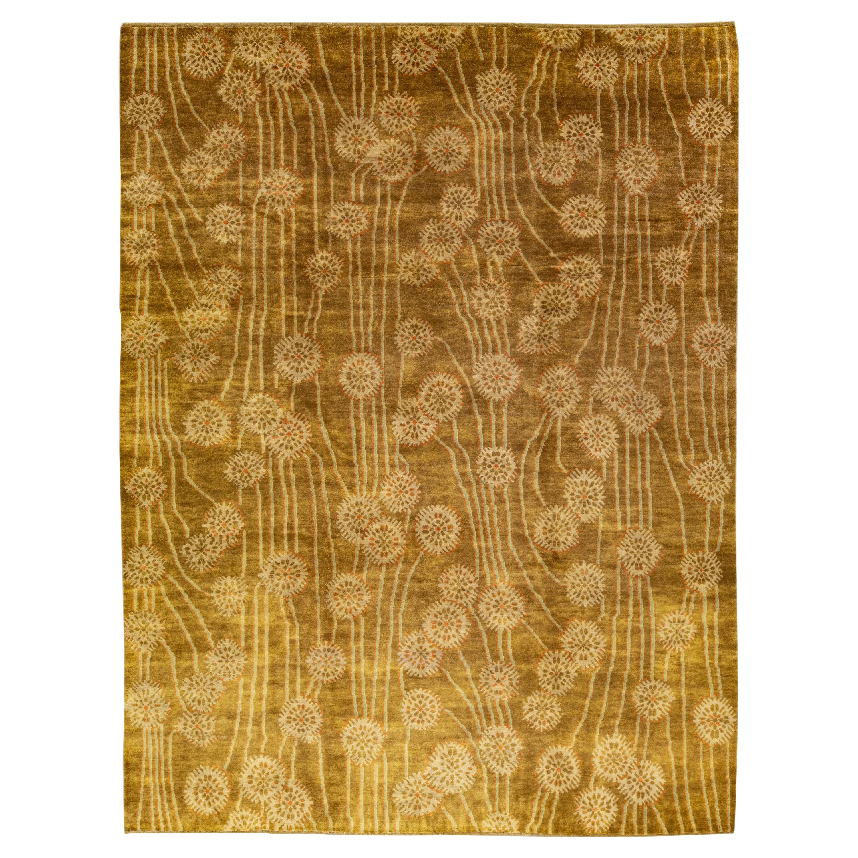 Vintage Midcentury Continental Golden Yellow Wool Circle Rug For Sale ...