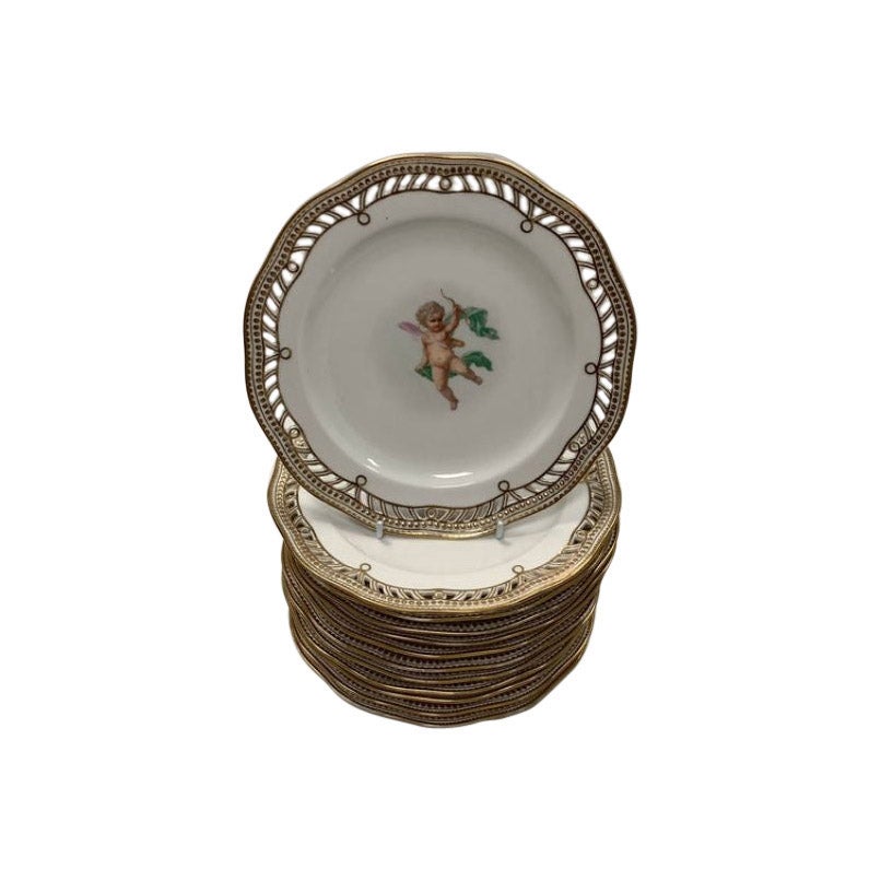 Set of 12 Flora Danica Plates No 3584 with Puttier / Angels from 1850 ...