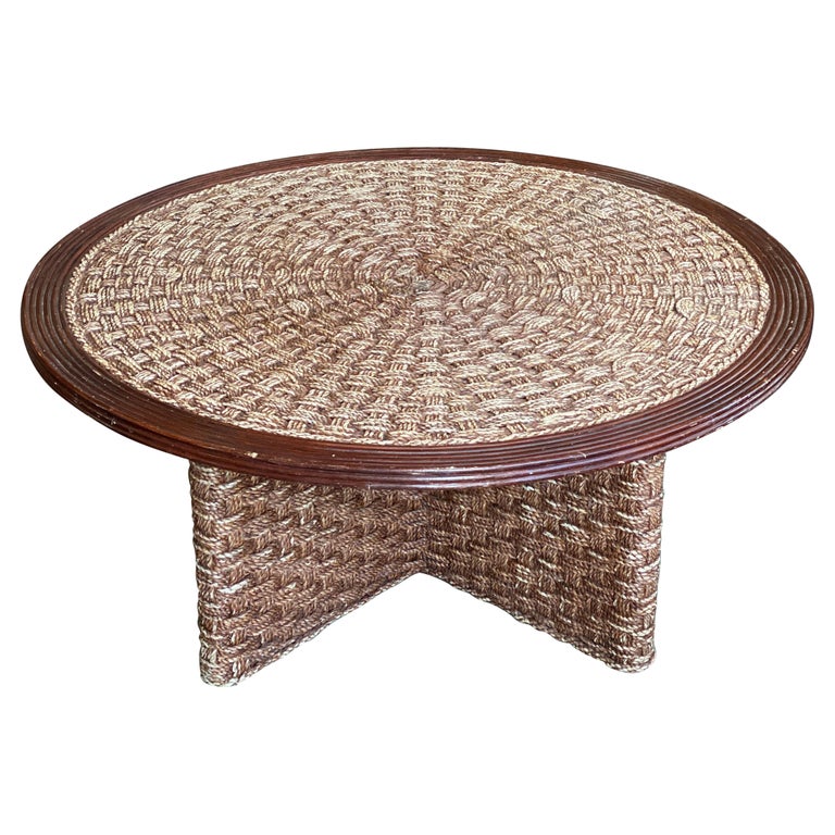 Round Cocktail Table with Woven Rope France, 1960's at 1stDibs