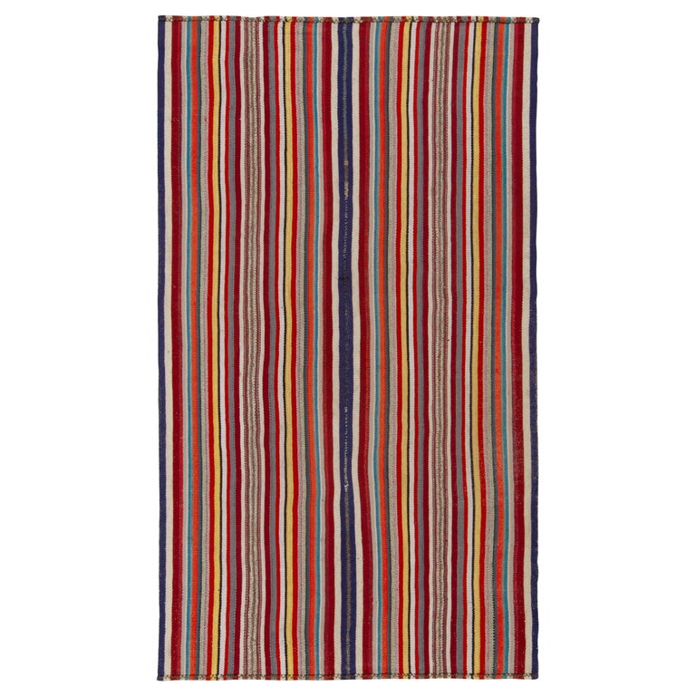 1950s Vintage Chaput Kilim in Multicolor Stripes, Red, Accents by Rug ...