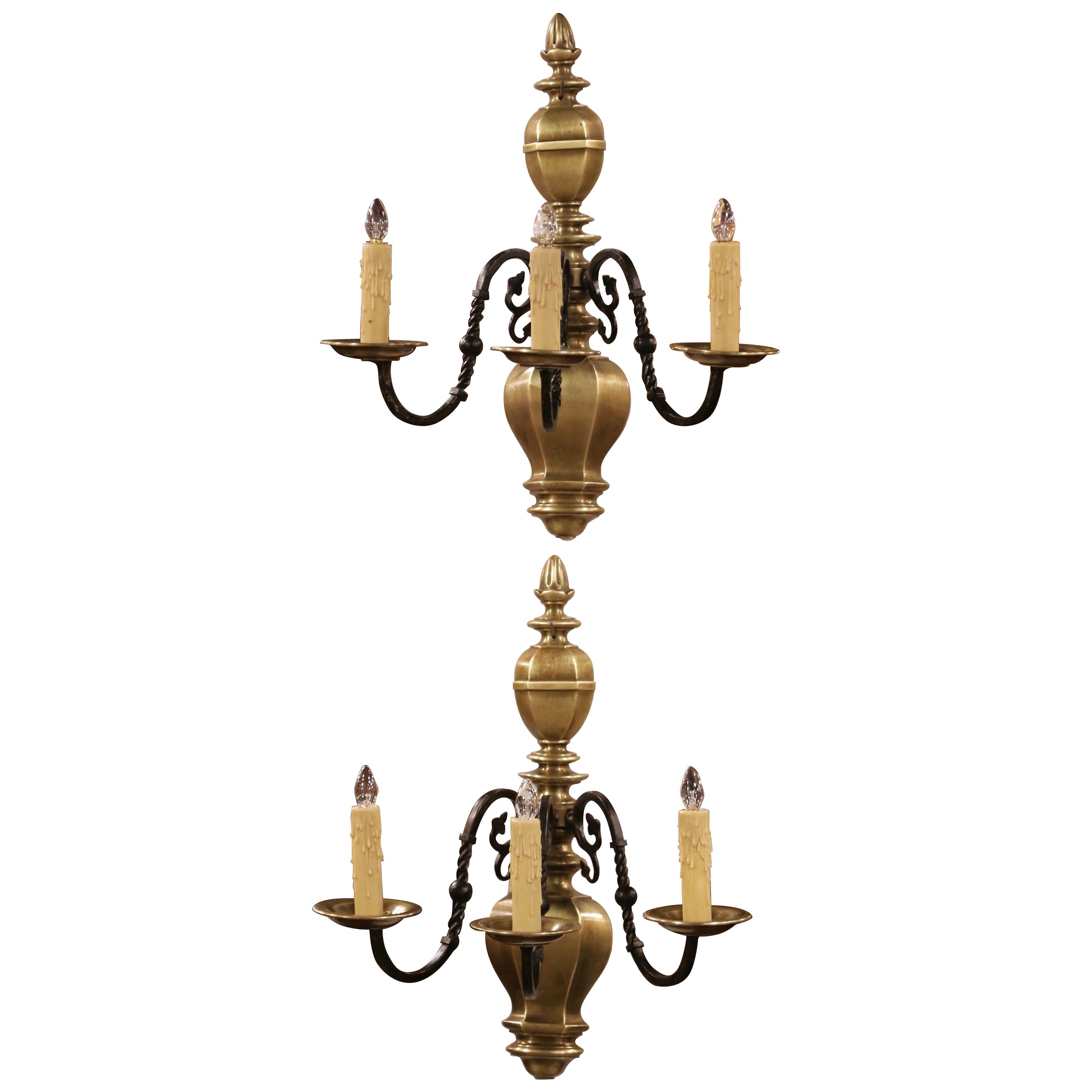 17th Century Dutch Brass Three-Light Sconce with Deer Stag Design at ...