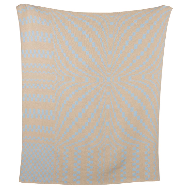 Blooming Leaf Knit Throw Blanket Textile in Powder Blue and Natural at ...