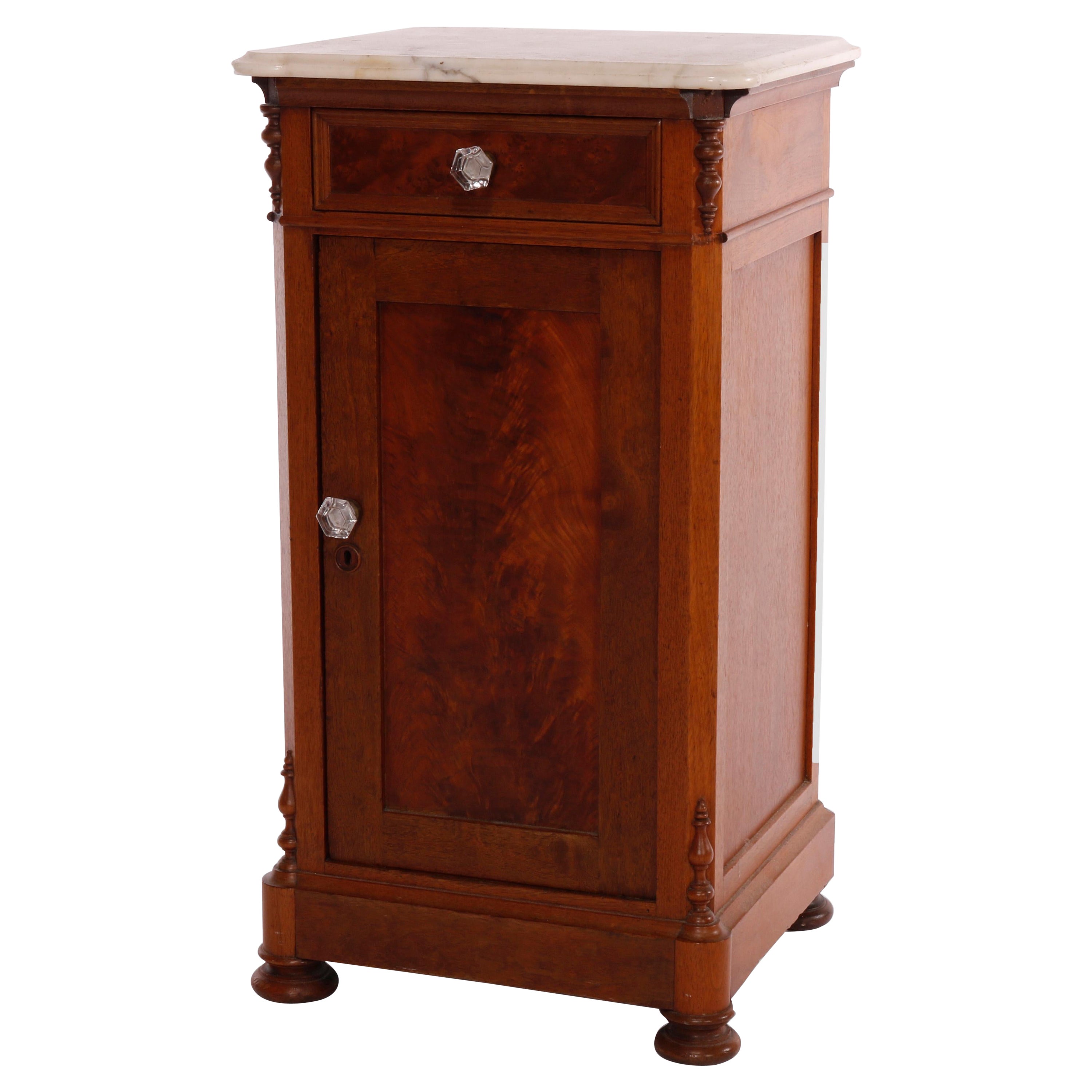 Antique Walnut and Burl Marble Top Half Commode Night Stand, Circa 1890 ...