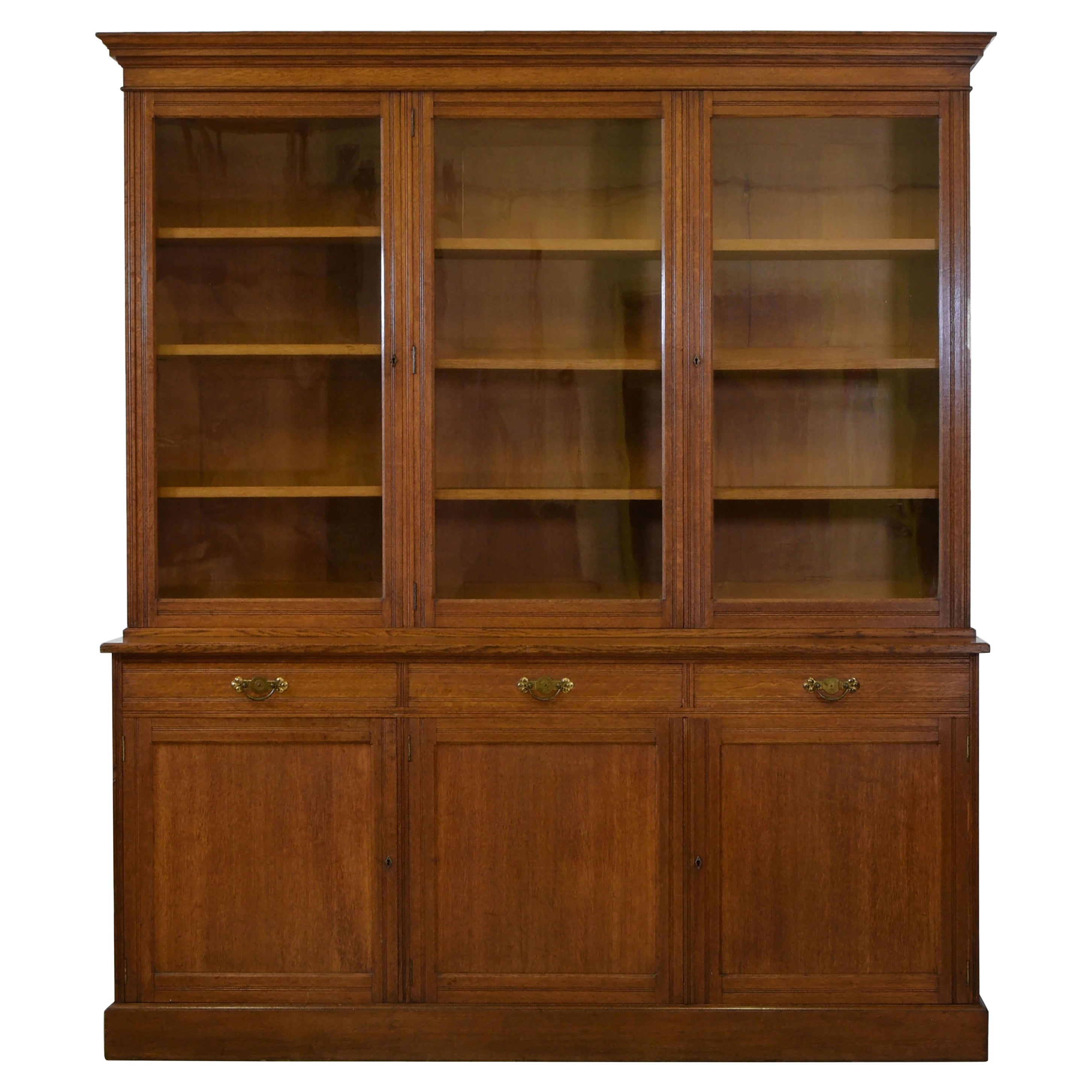 Large Victorian Oak Four-Door Glazed Library Bookcase at 1stDibs