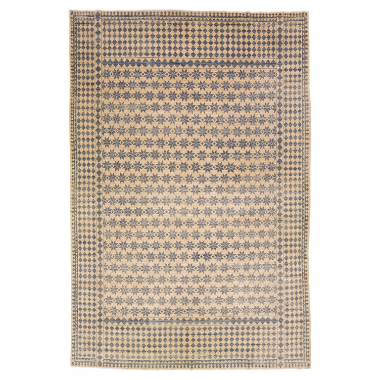 Tan Modern Khotan Handmade Allover Designed Wool Rug For Sale at 1stDibs