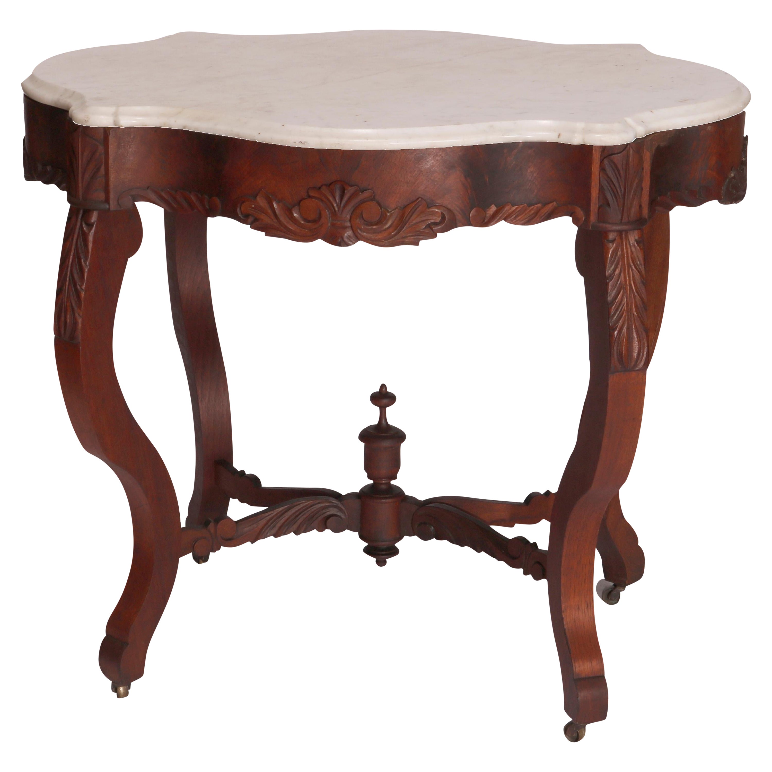 Antique French Carved Walnut and Marble Turtle Top Game Table, circa ...