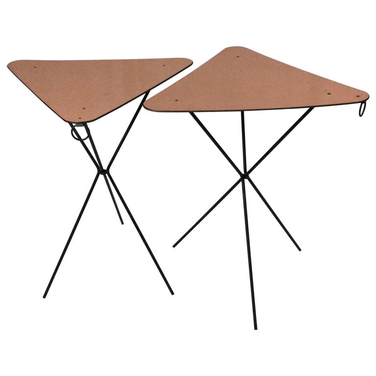 Mid-Century Set of Two Atomic Triangle Tripod Folding Side Tables ...