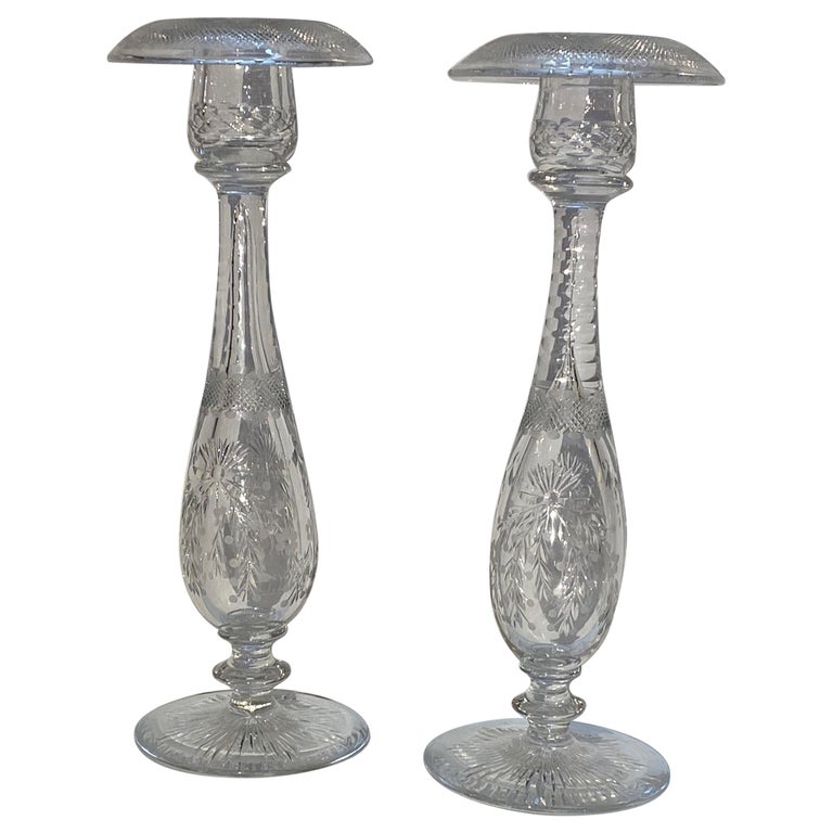 Pair of Antique Sinclair Glass Engraved Candlesticks, circa 1910 For ...