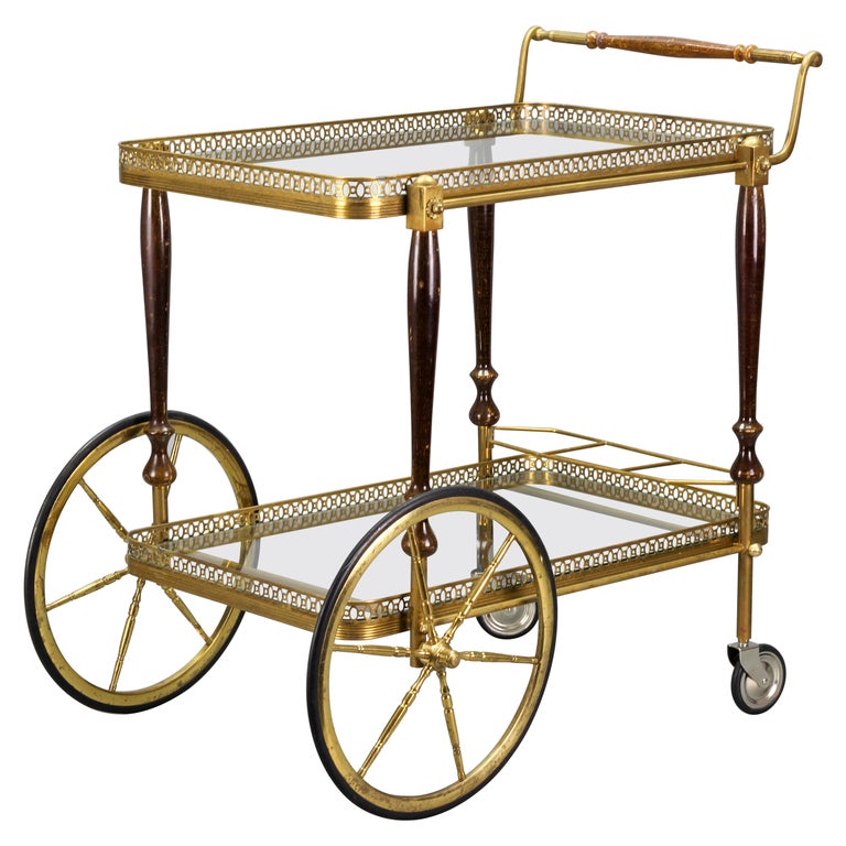 French Hollywood Regency Brass and Glass Bar Cart Drinks Trolley at 1stDibs