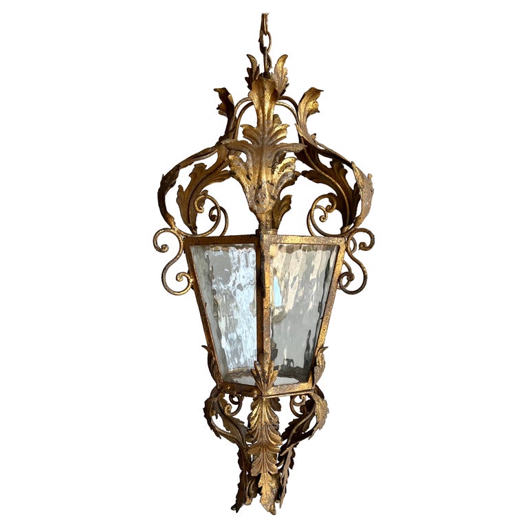 Gilt Metal Italian Lantern C. 1930's For Sale at 1stDibs