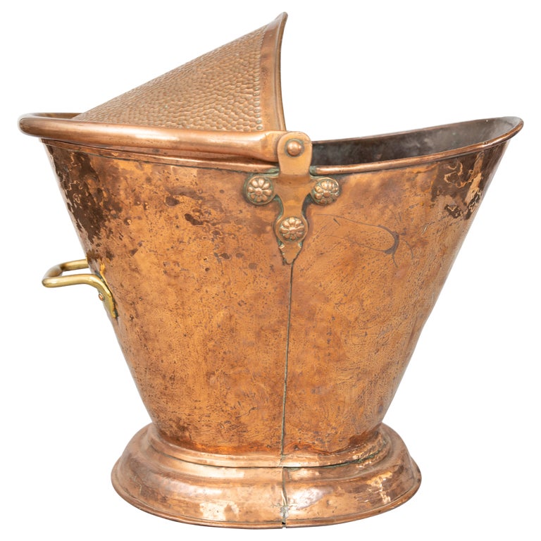 19th Century French Hammered Copper Coal Hod Scuttle Bucket Jardiniere ...