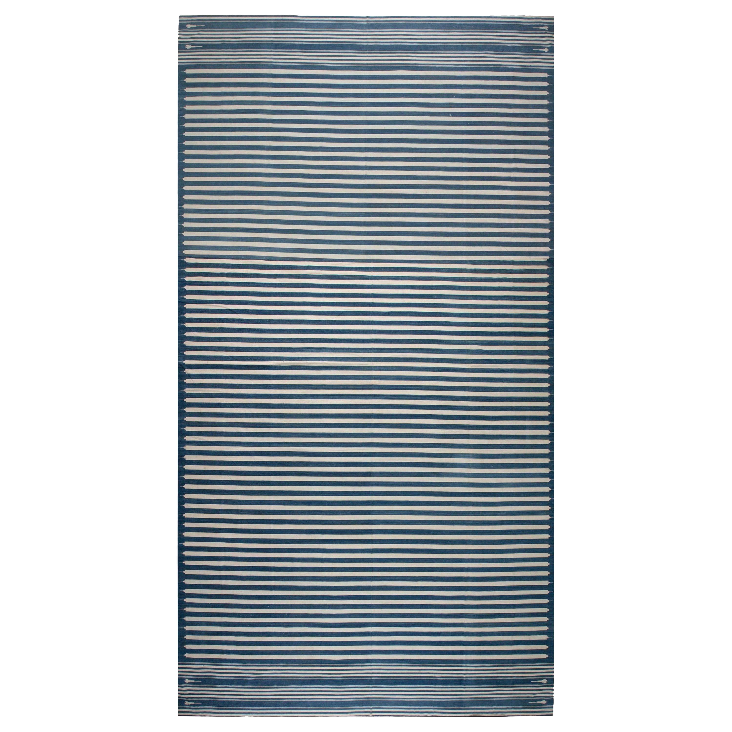 Multi-Color Striped Cotton Indian Dhurrie Rug For Sale at 1stDibs