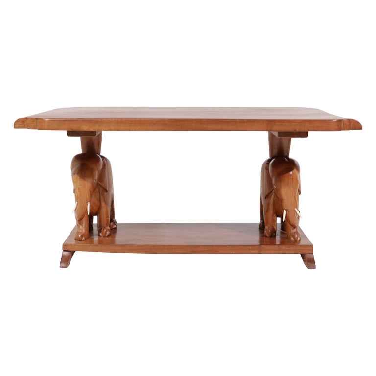 Coffee Table Side Table Mahogany Elephants Art Deco For Sale at 1stDibs