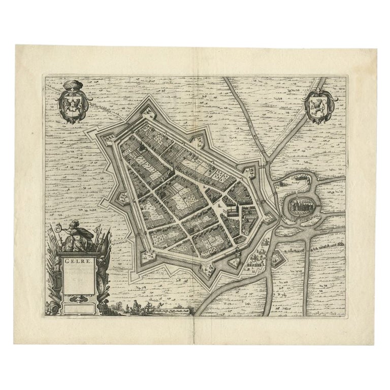 Antique Map of the City of Geldern by Blaeu, 1649 For Sale at 1stDibs