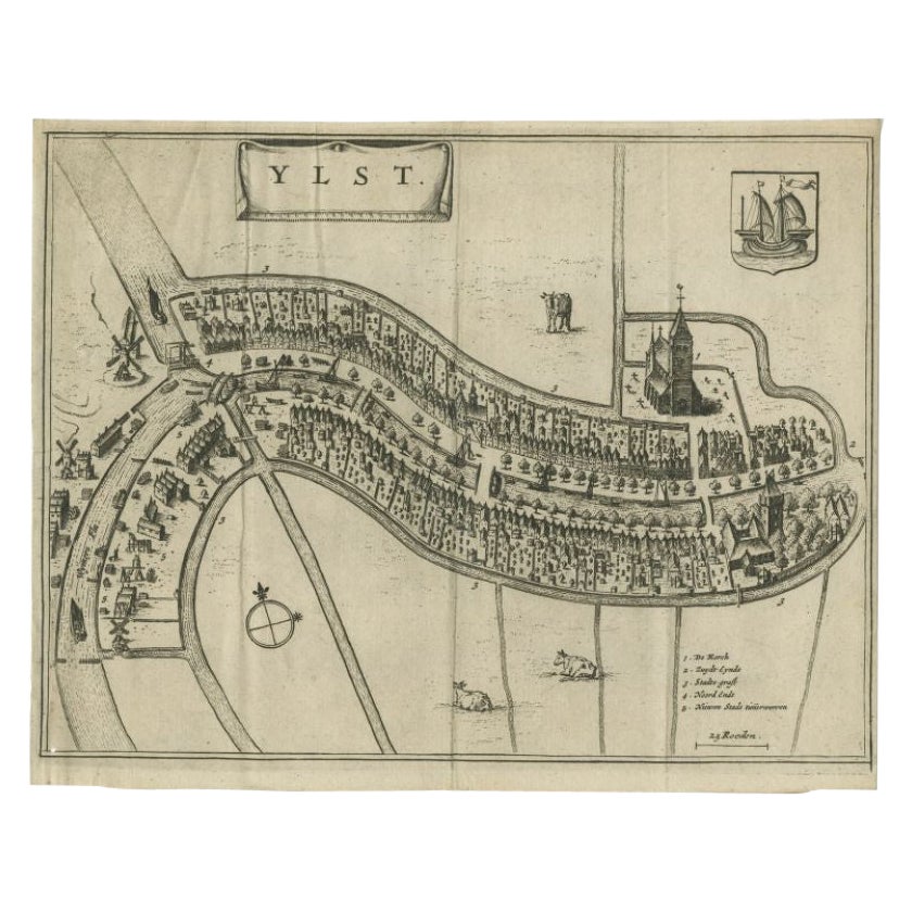 Antique Map of the City of Workum by Blaeu, 1649 For Sale at 1stDibs