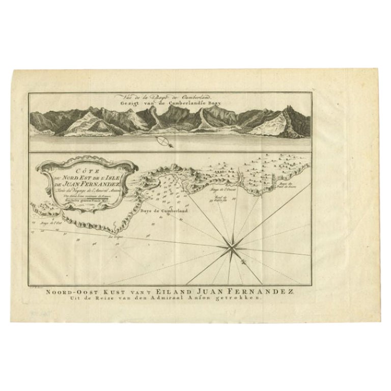Antique Map of the Coast of Juan Fernandez by Van Schley, 1757 For Sale ...