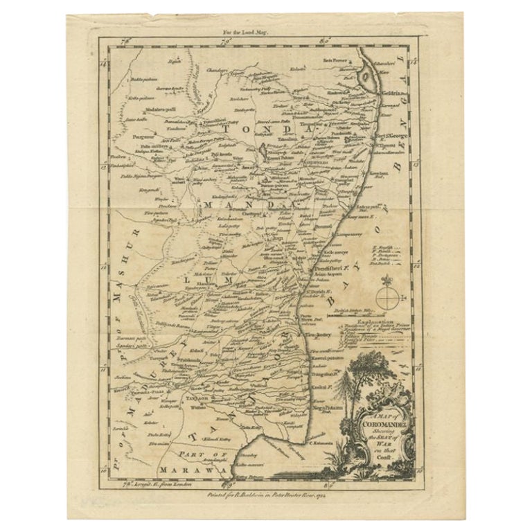 Antique Map of the Coromandel Peninsula, 1754 For Sale at 1stDibs