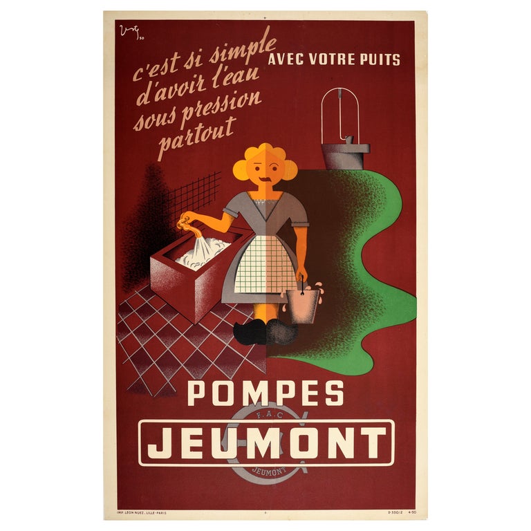 Original Vintage Advertising Poster Pompes Jeumont Water Pumps ...