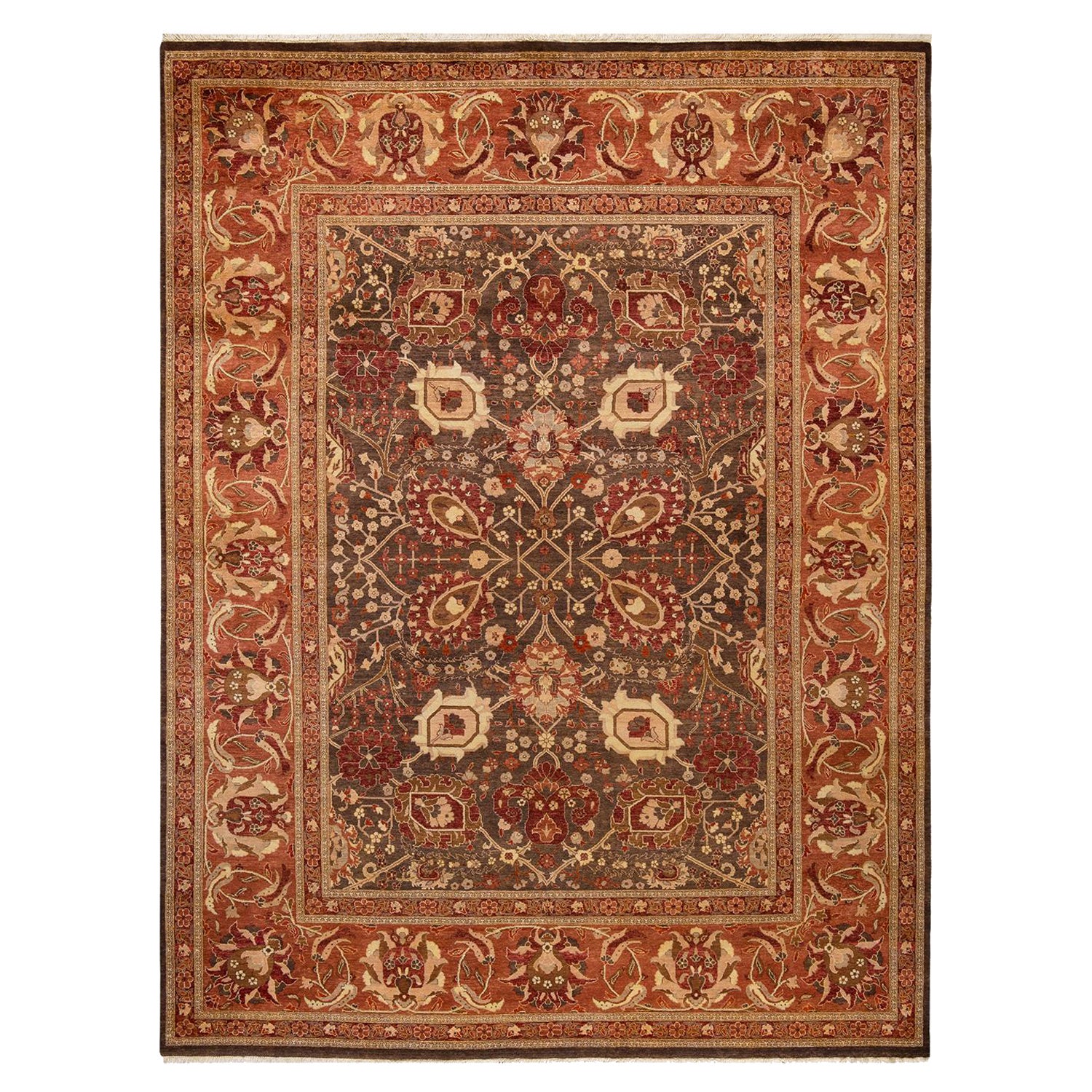 One-Of-A-Kind Hand Made Contemporary Eclectic Brown Area Rug For Sale ...