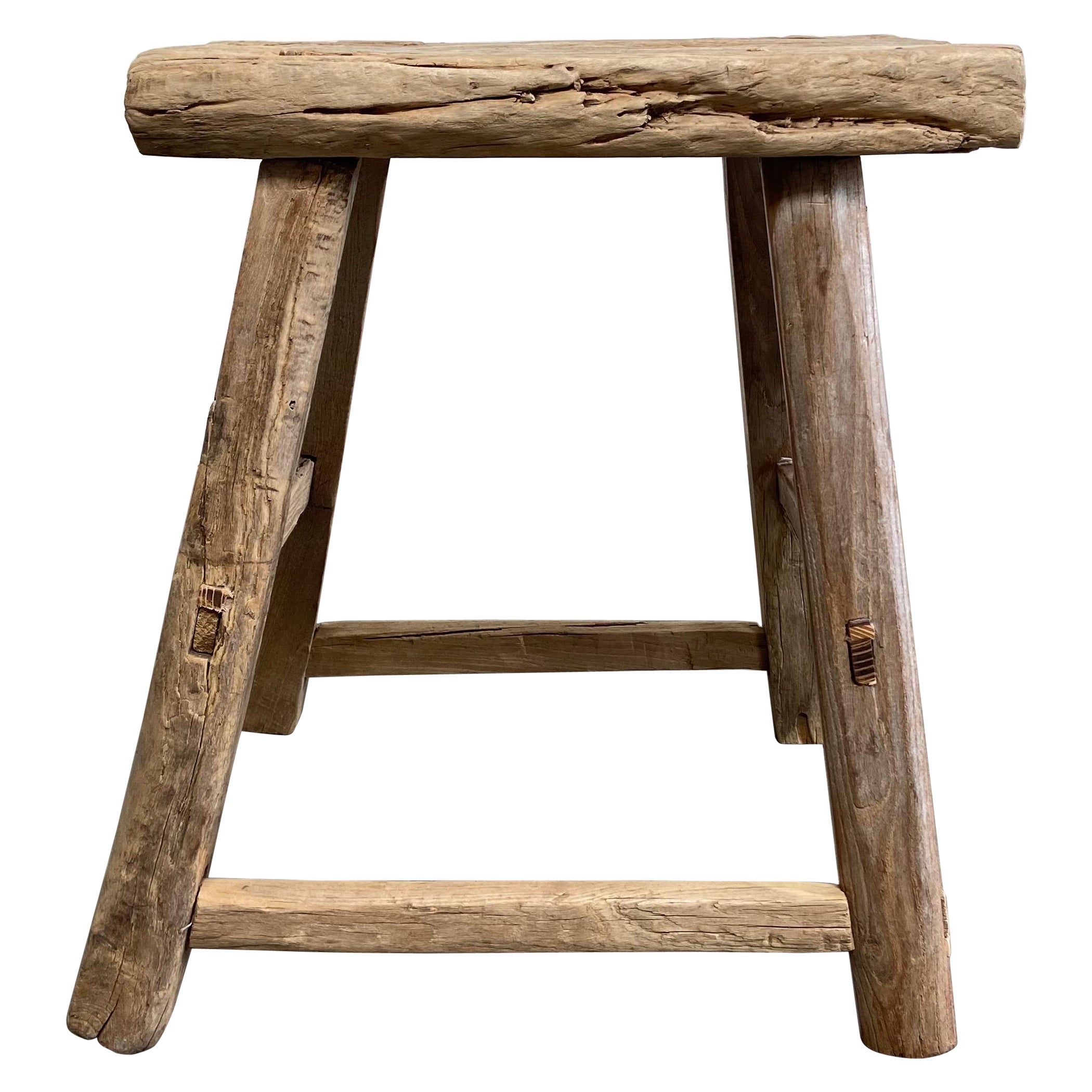Round Elm Wood Stool at 1stDibs