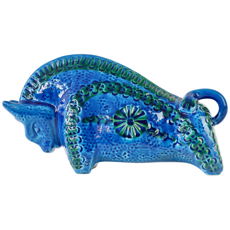 Italian Vintage Ceramic Blue Bull Sculpture by Aldo Londi for Bitossi ...