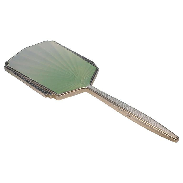 Art Deco Enamel and Sterling Silver Hand Mirror - Green to White ...