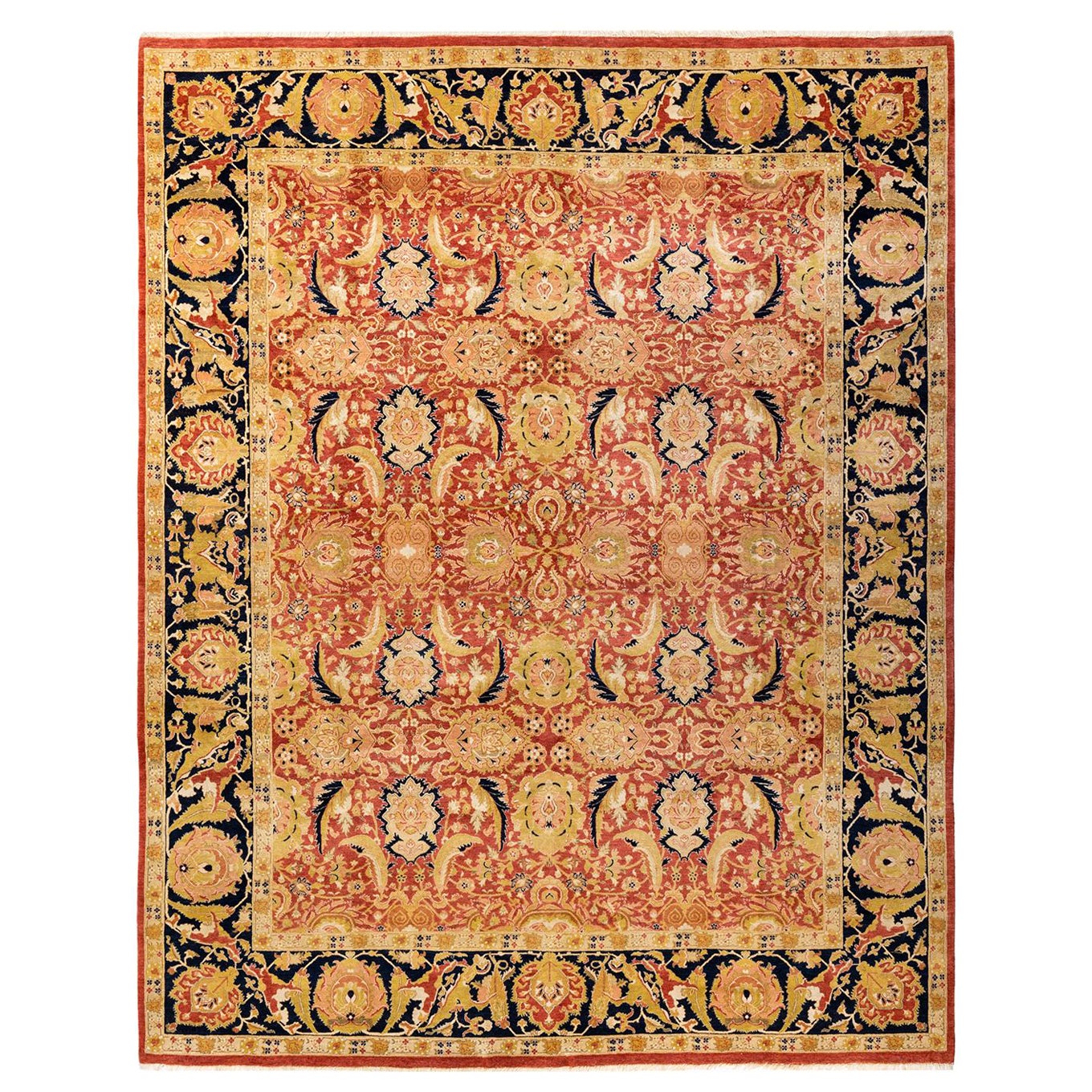 Tapis traditionnel orange Mogul unique en son genre fabriqué à la main ...