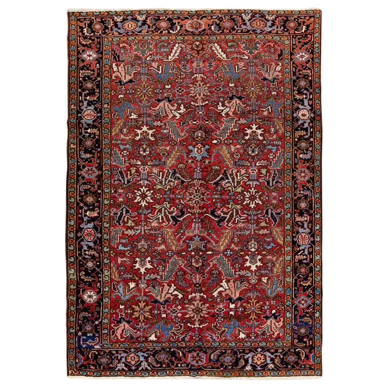Antique Persian Heriz Handmade Allover Pattern Red Wool Rug For Sale at ...