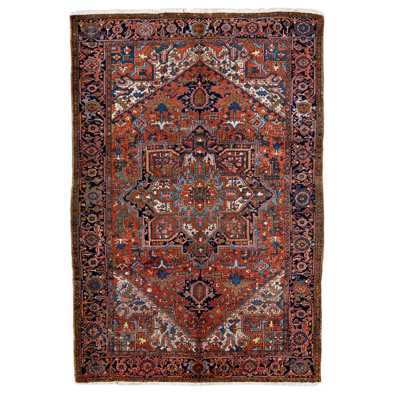 Antique Persian Heriz Handmade Medallion Designed Rust Wool Rug For ...