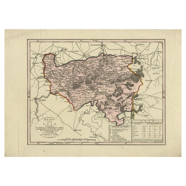 Antique Map of the Region of Luik by Veelwaard, c.1840 For Sale at 1stDibs