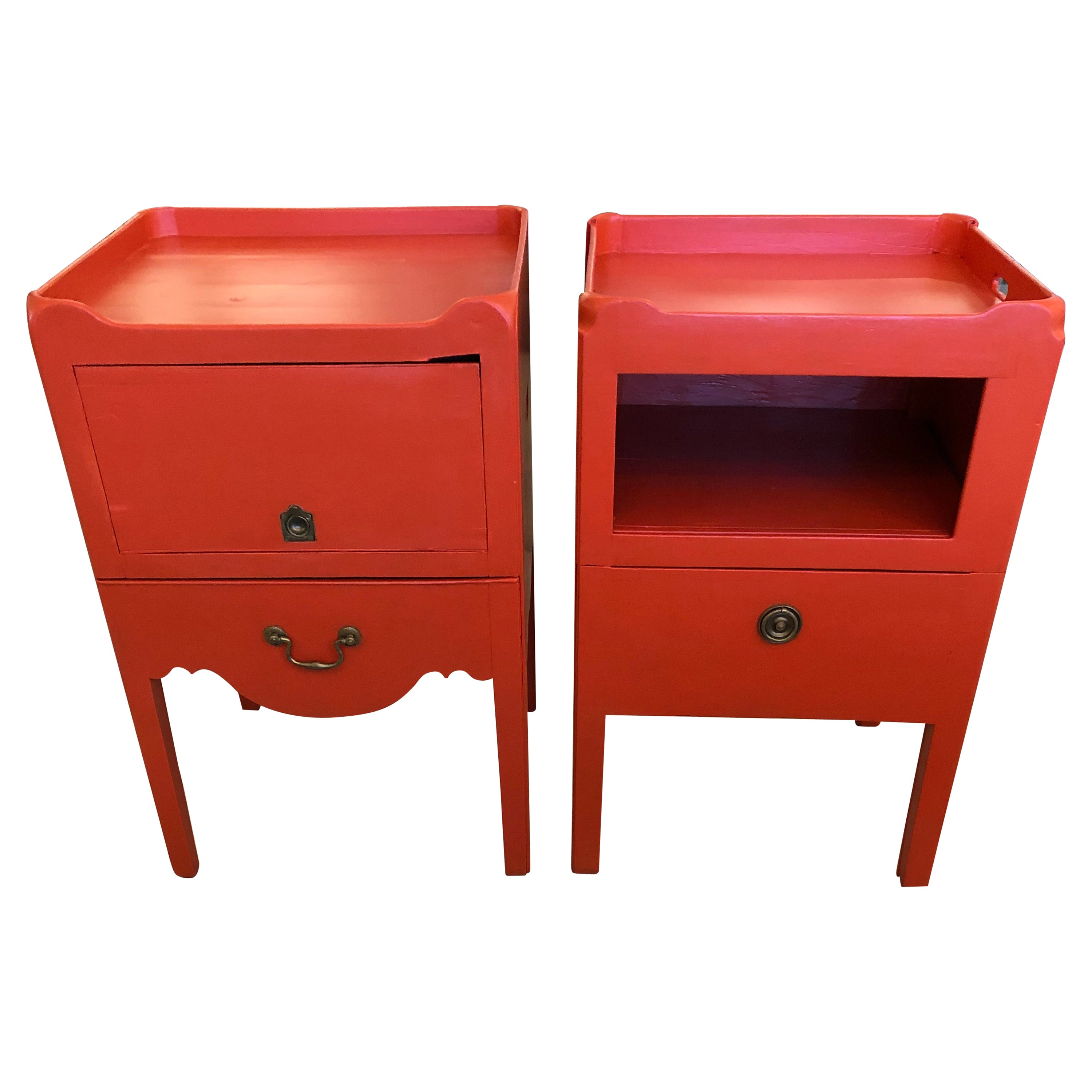 Gorgeous Pair Gloss Orange Lacquer Campaign Chest Night Stand Dixie ...