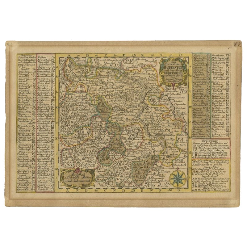 Antique Map of the Region of Halberstadt by Schreiber, 1749 For Sale at ...